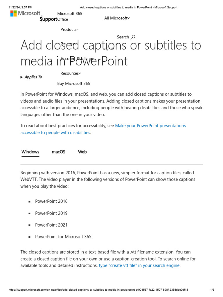 Add Closed Captions or Subtitles To Media in PowerPoint - Microsoft ...