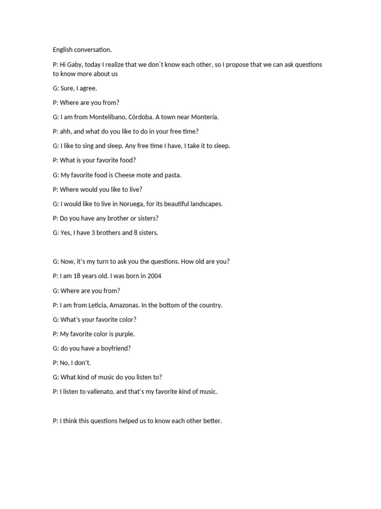 English Conversation: Getting to Know Each Other | PDF