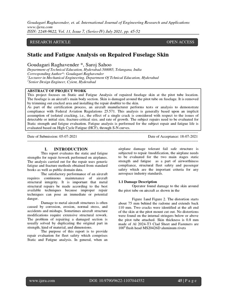 Static and Fatigue Analysis On Repaired | PDF | Fatigue (Material ...