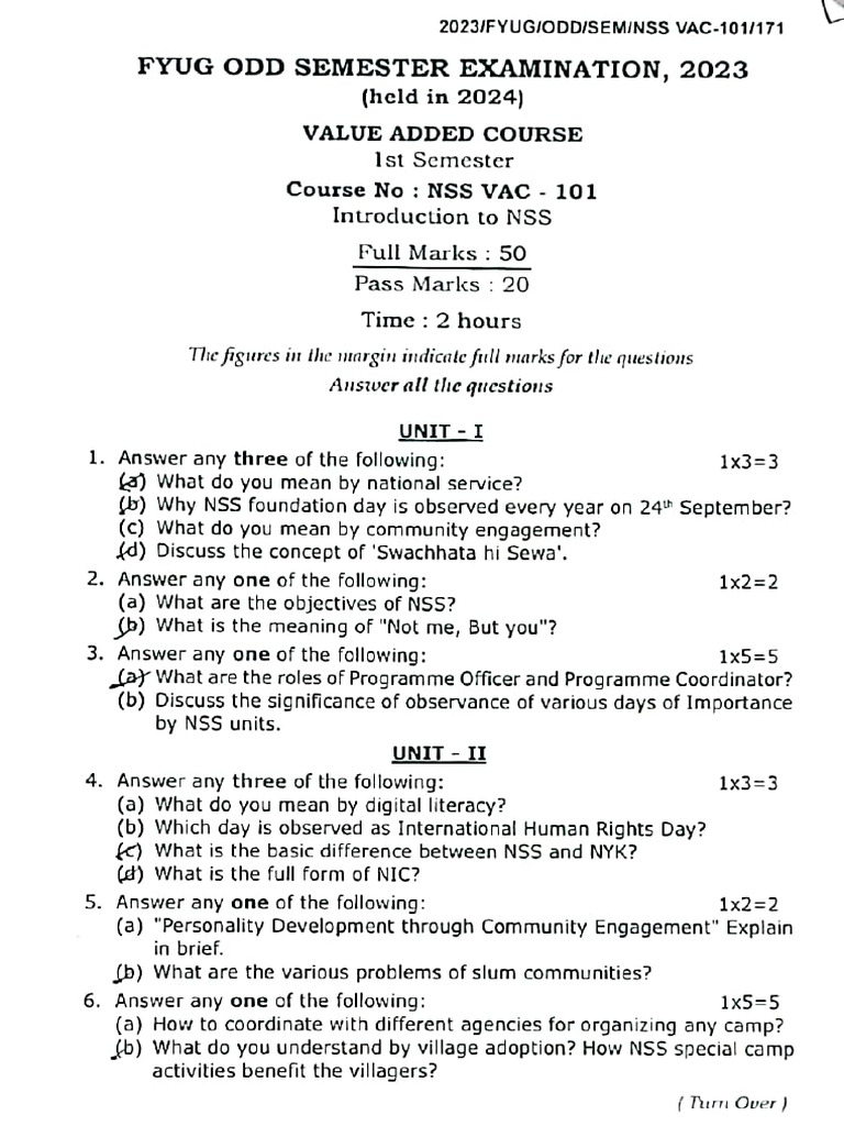 NSS 2023 Question Paper | PDF