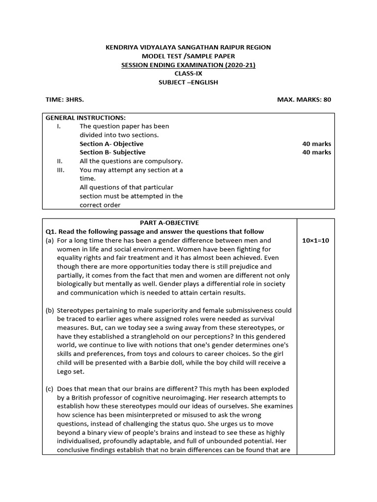 Ix Eng Sample Paper 3 | PDF | I Pod | Gender