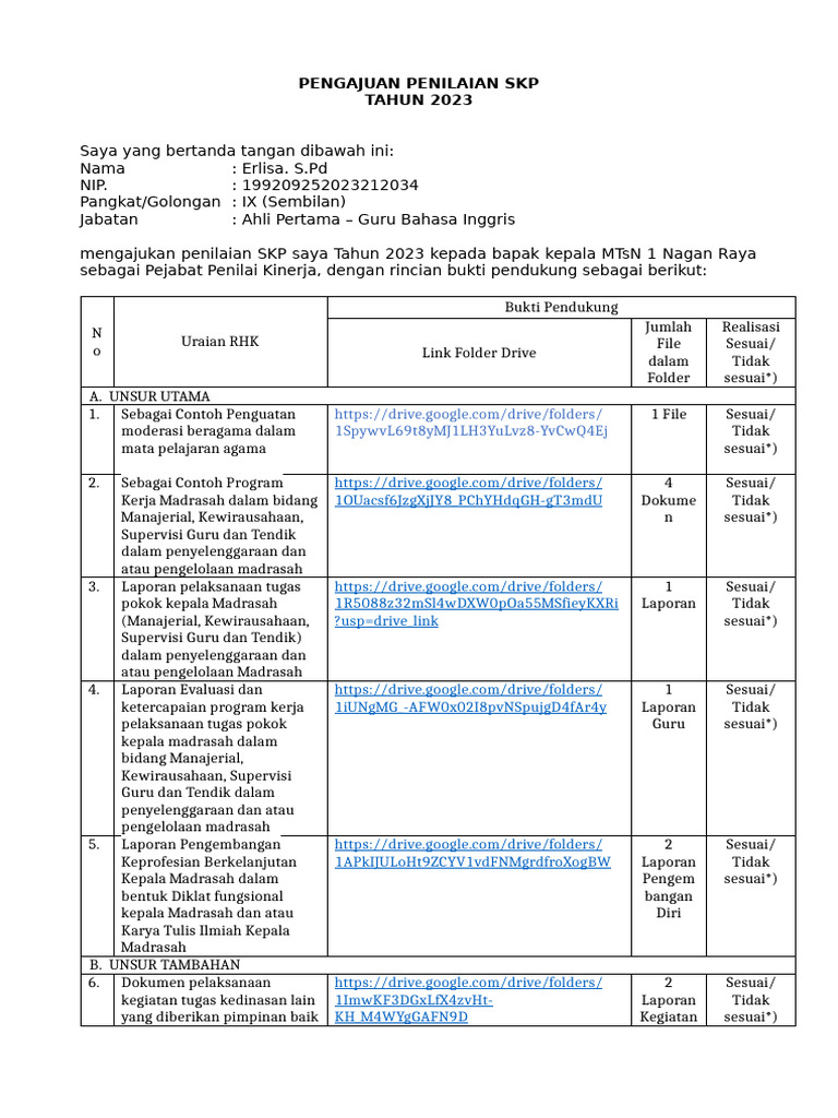 Form Pengajuan Penilaian SKP | PDF