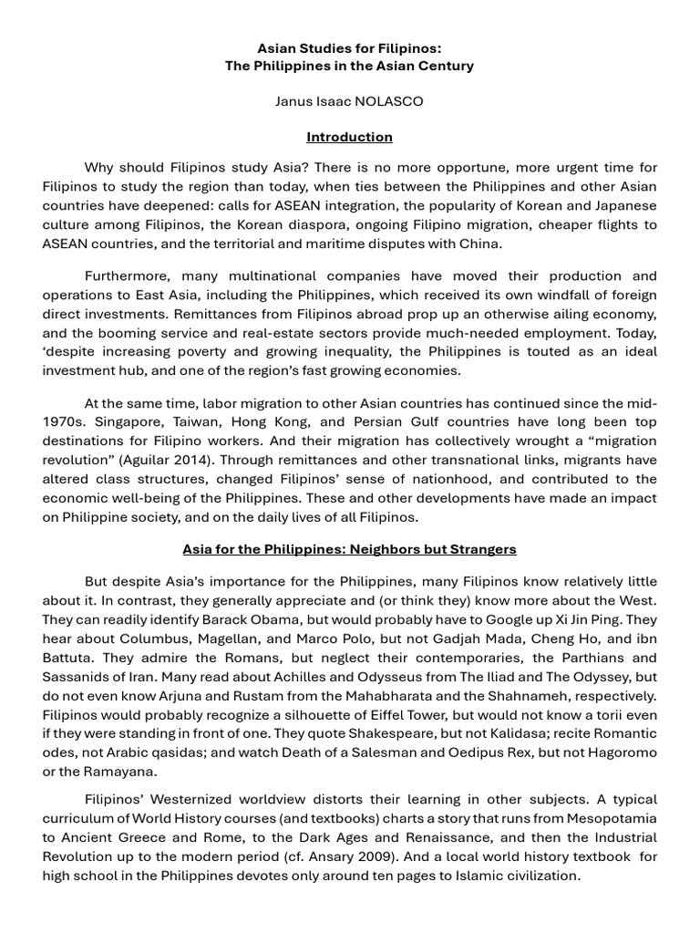 Asian Studies For Filipinos | PDF | Philippines
