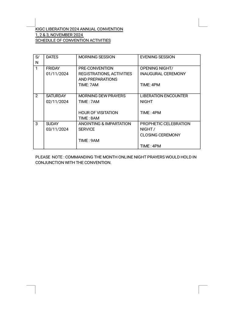 Kigc 2024 Convention Schedule | PDF