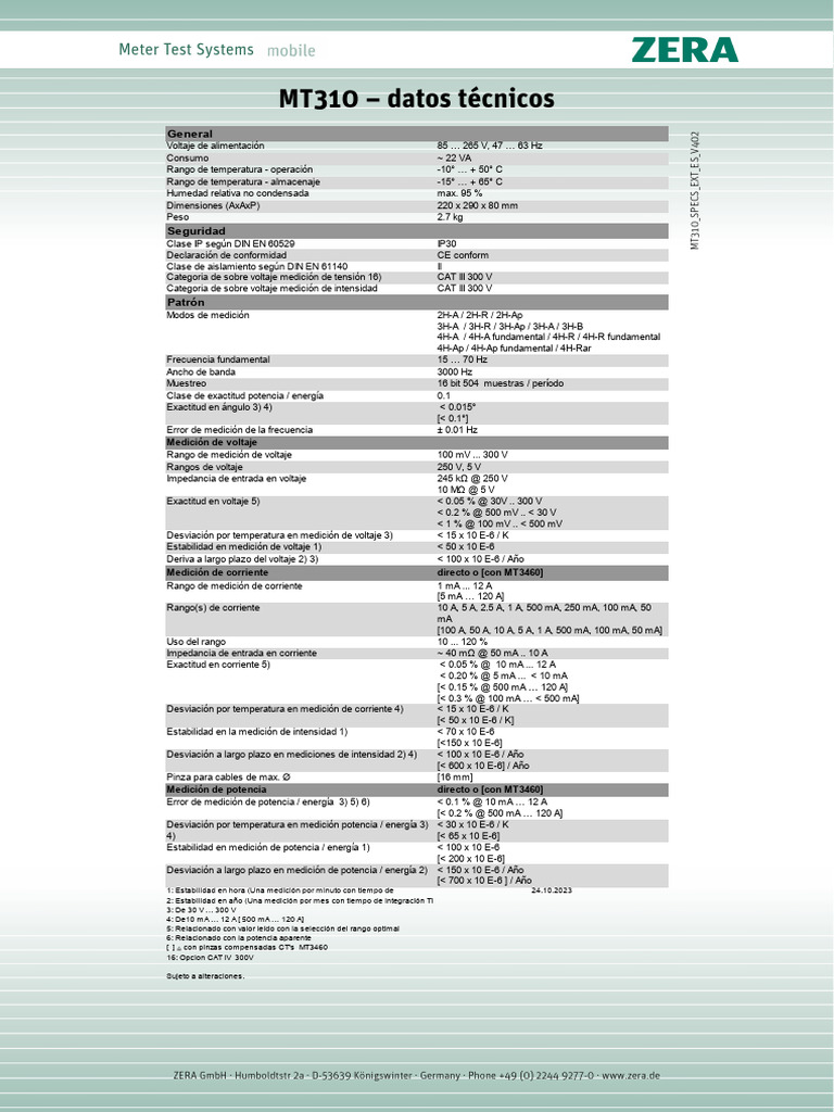 MT310 Specs Ext Es V402 | PDF | Cantidades fisicas | Metrología