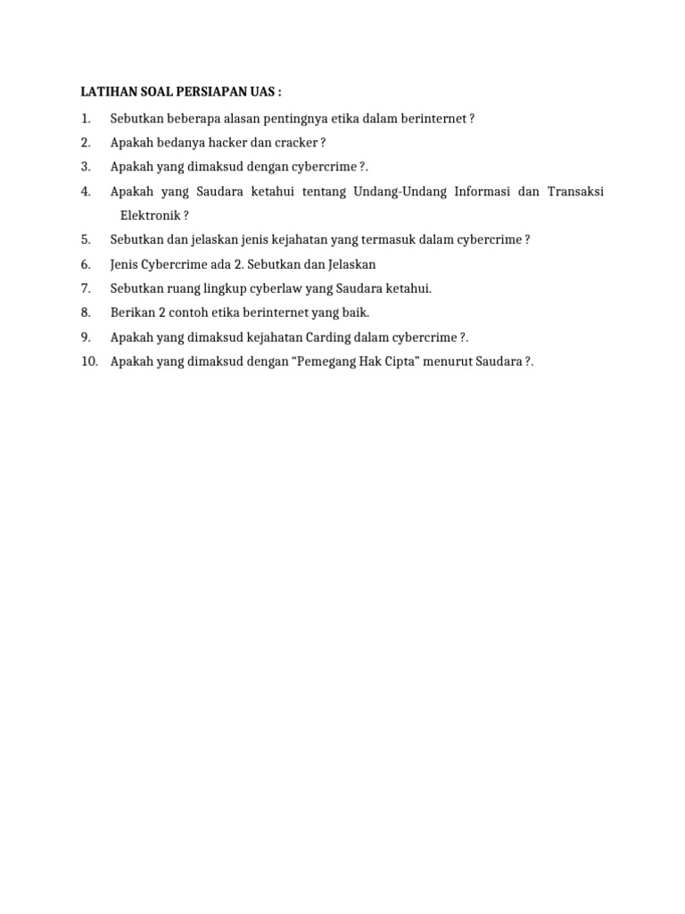 Latihan Soal Persiapan Uas Etika Profesi | PDF