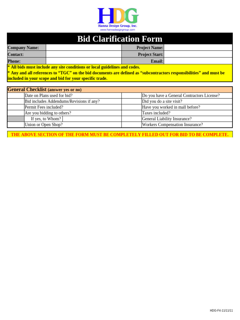 HDG Bid Form | PDF