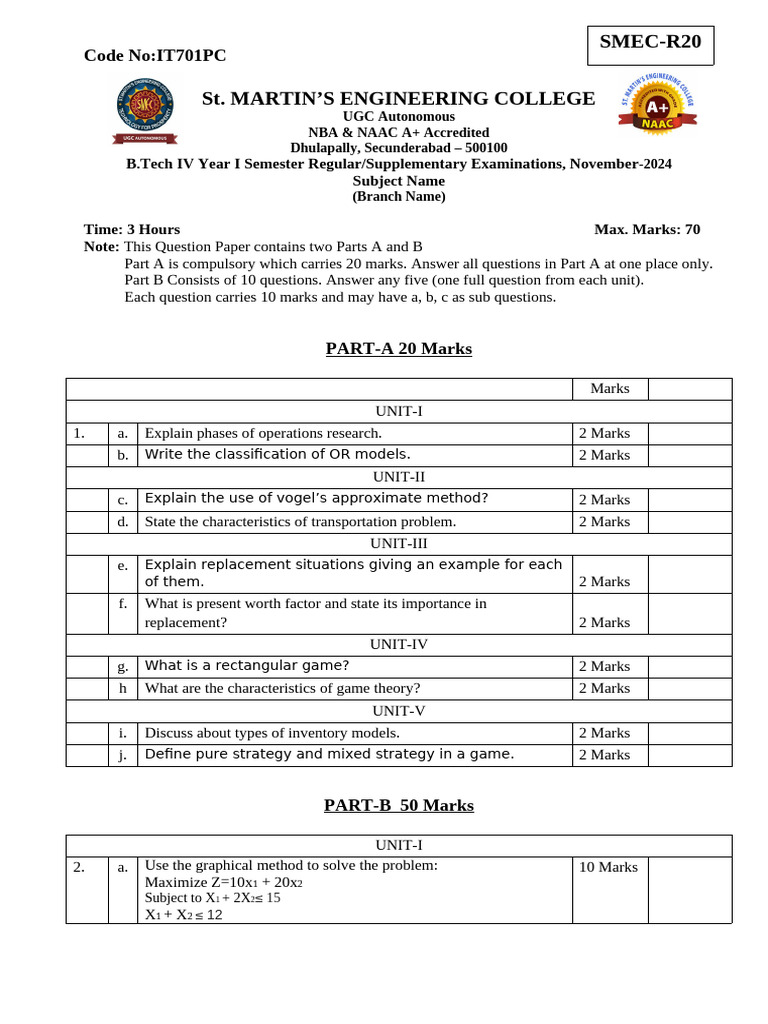 5.question Paper - Template | PDF | Dynamic Programming | Applied ...