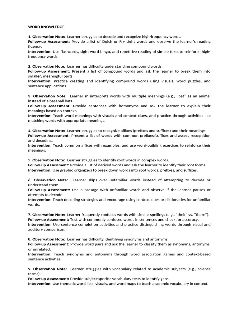 Word Knowledge | PDF | Vocabulary | Word