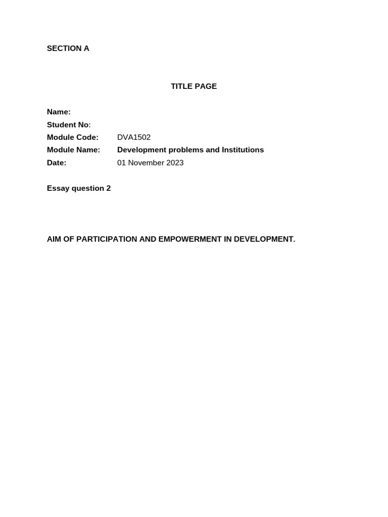 DVA1502 Exam | PDF | Empowerment | Gender Equality