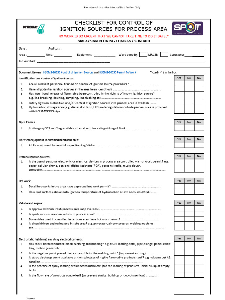 SPOT Control of Ignition Sources at Process Area | PDF | Technology ...