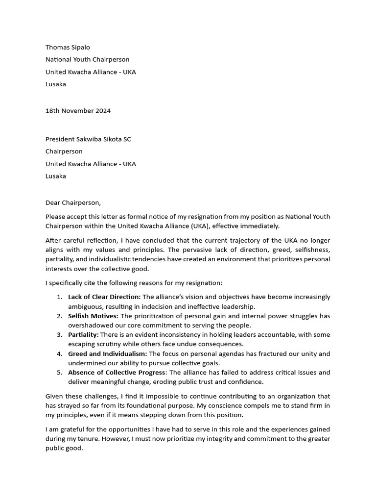 Resignation Thomas Sipalo | PDF | Career & Growth | Social Science