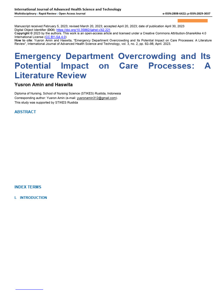 Jurnal Emergancy: ED Overcrowding and Its Impact | PDF | Emergency ...