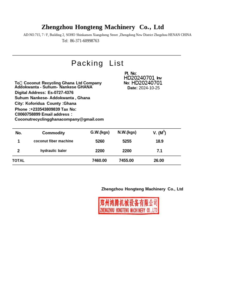 Coconut Fiber Machine Packing List | PDF
