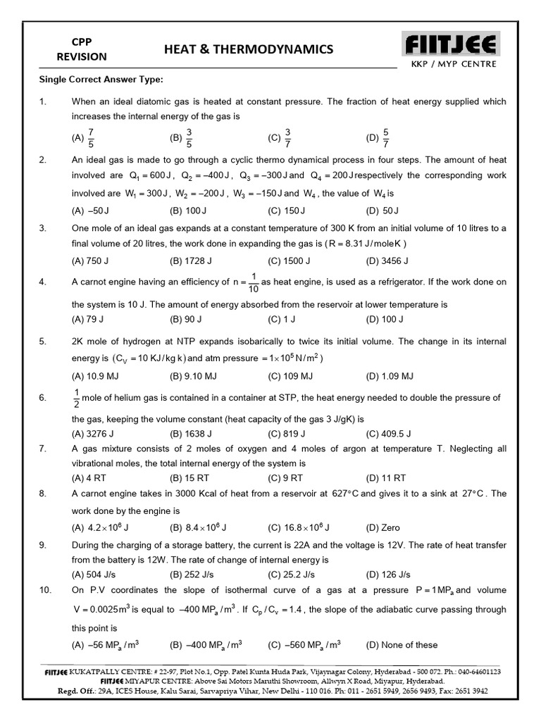 Heat & Thermodynamics Physics REVISION CPP | PDF | Heat | Gases