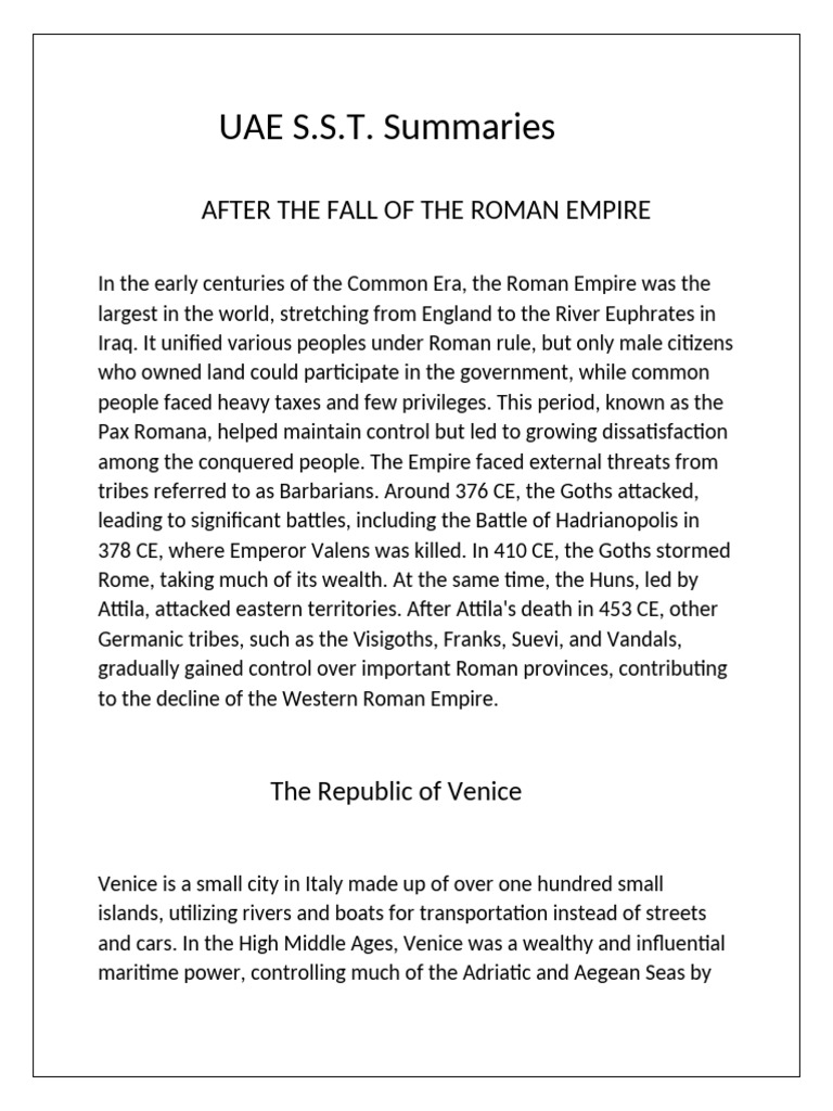 UAE SST Summary | PDF | Republic Of Venice | Black Death