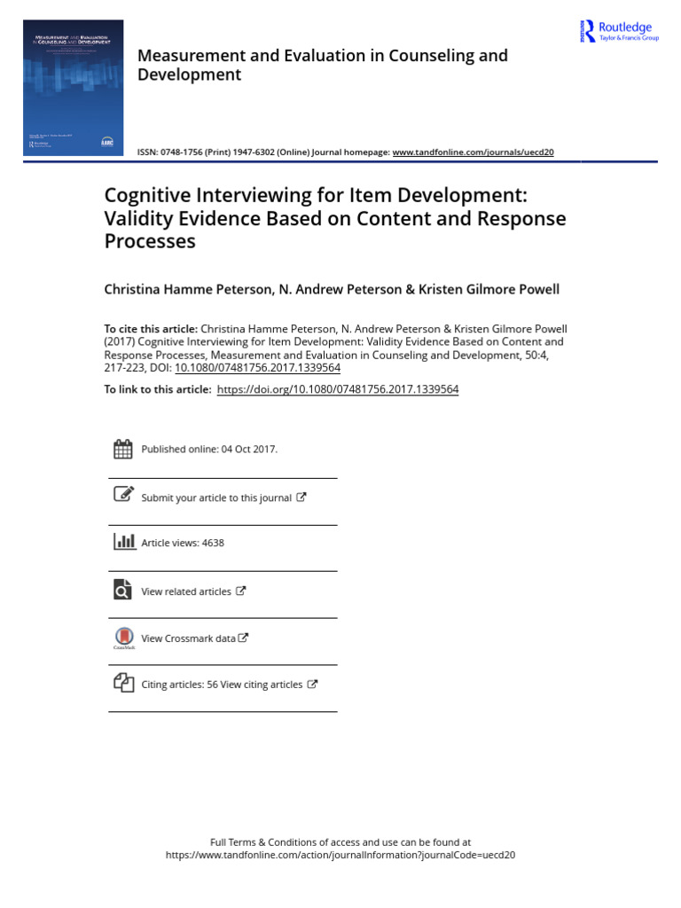 Cognitive Interviewing For Item Development Validity Evidence Based On Content and Response ...