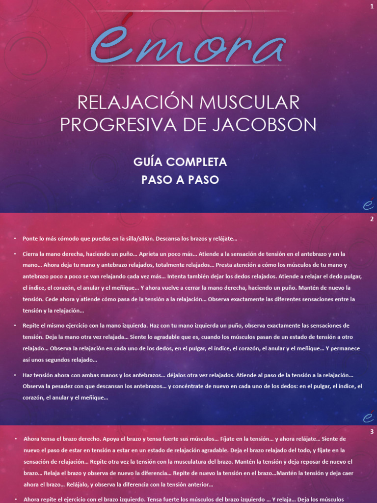 Relajación Muscular Progresiva Jacobson Paso A Paso | PDF | Mano | Músculo