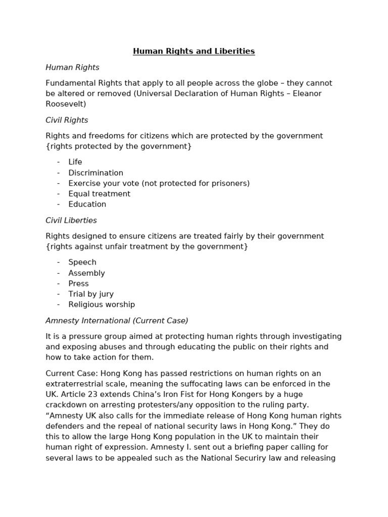 Human Rights: Civil Rights & Liberties | PDF | Politics
