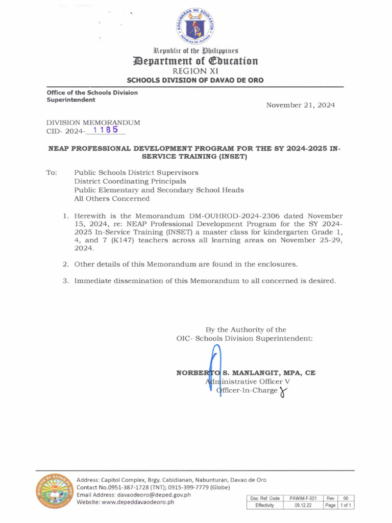 NEAP Professional Development Program For SY 2024 - 241122 - 105018 | PDF