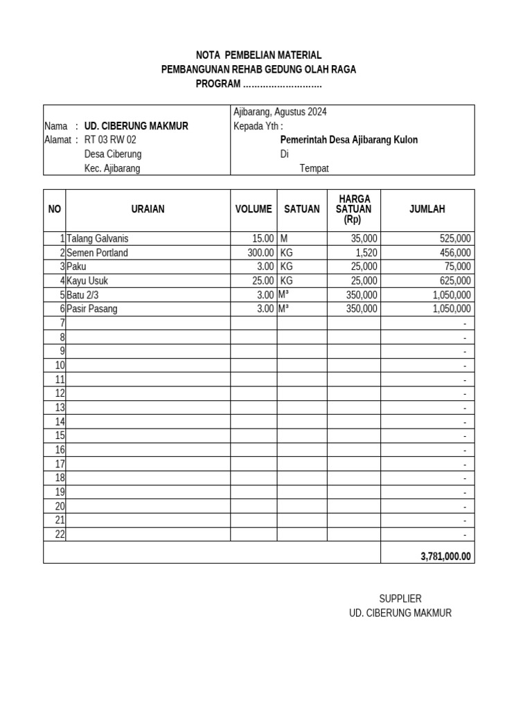 Nota Pembelian | PDF