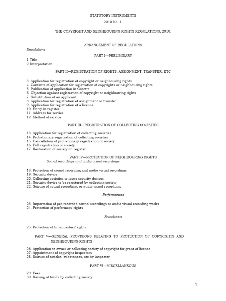 Copyright and Neighbouring Rights Regs 2010 | PDF | Domain Name ...