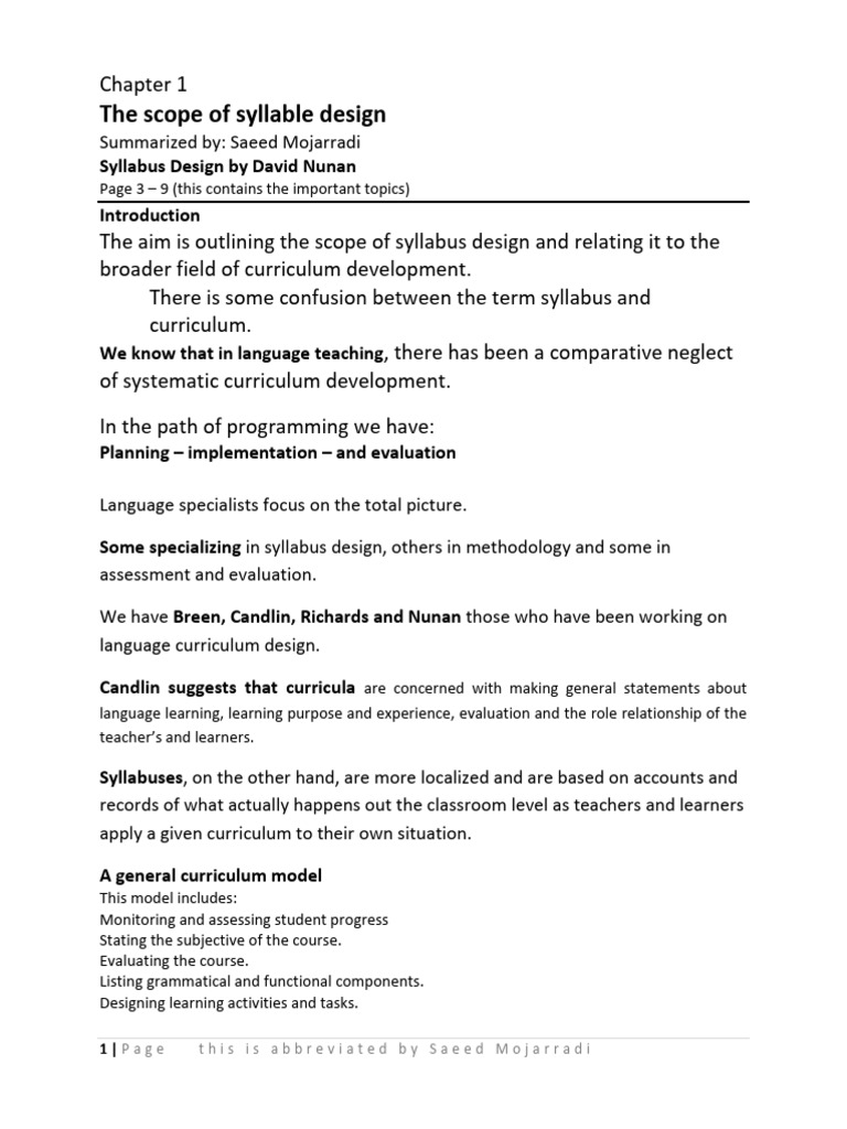 The Scope of Syllable Design | PDF | Curriculum | Educational Assessment