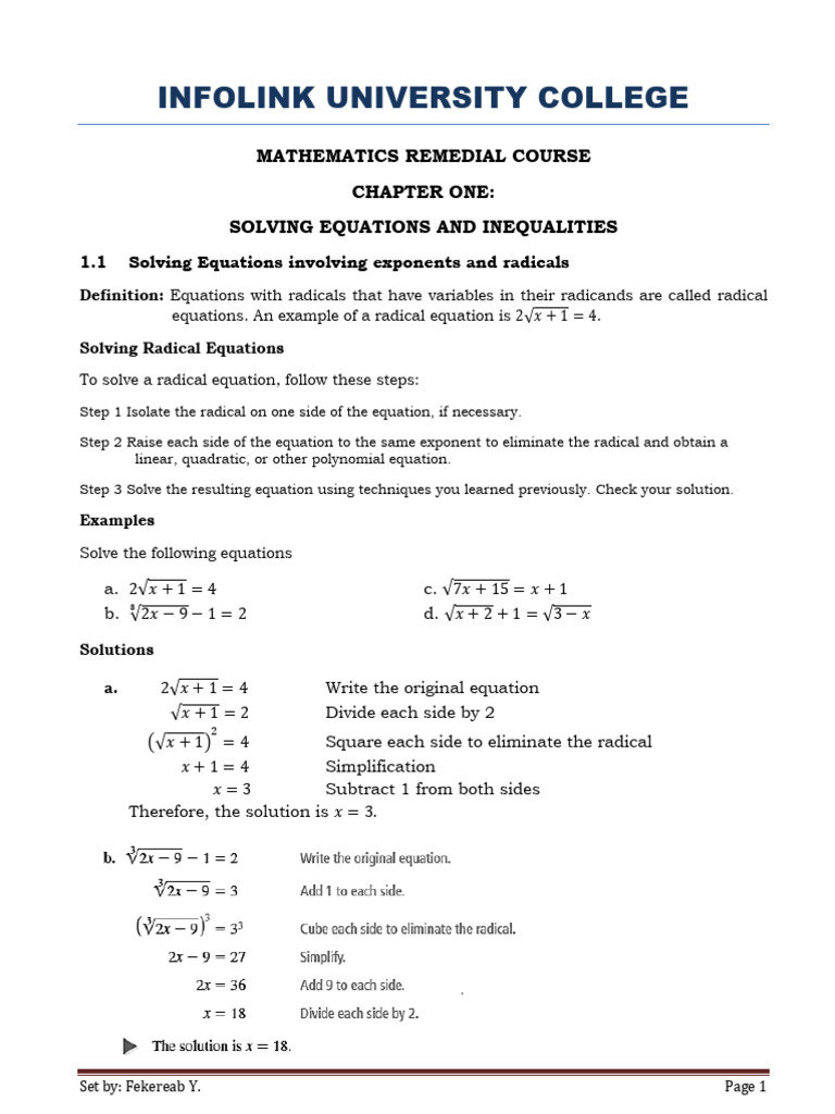 Remedial Maths Short Note | PDF | Factorization | Equations