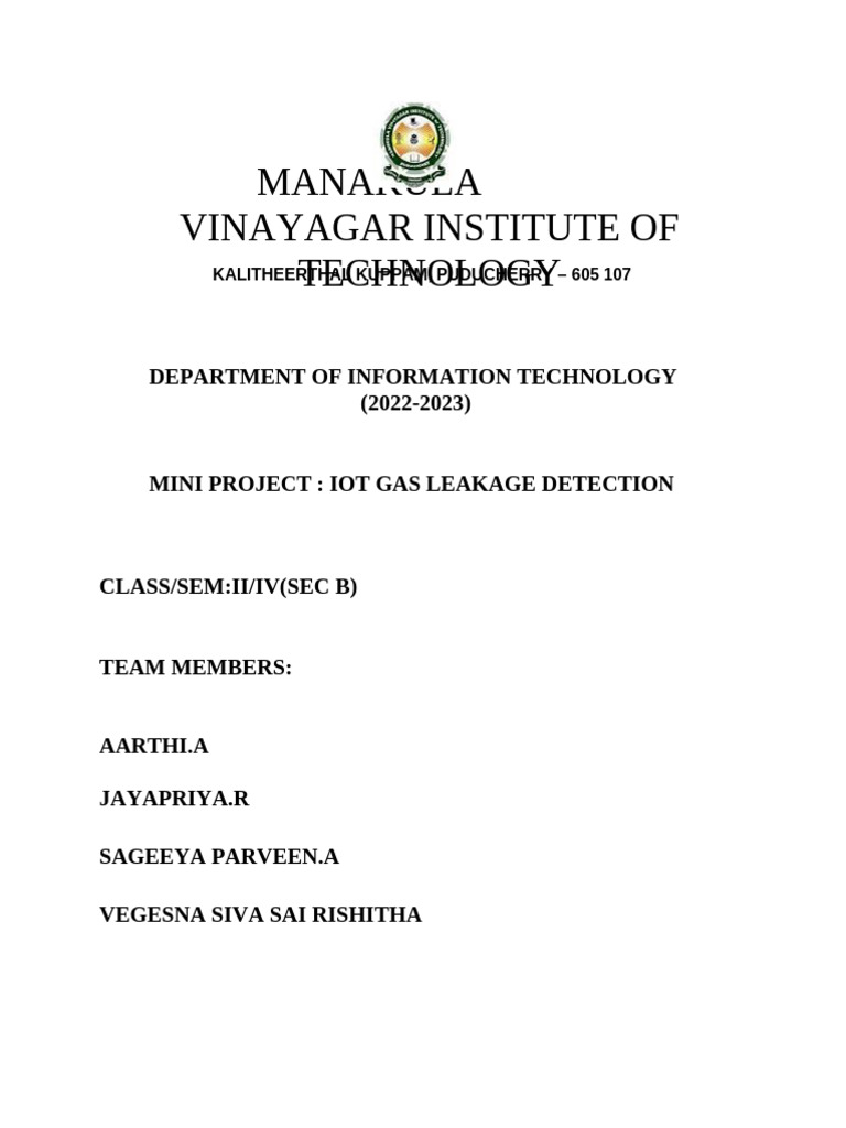 Gas Leakage Report Final | PDF | Microcontroller | Internet Of Things