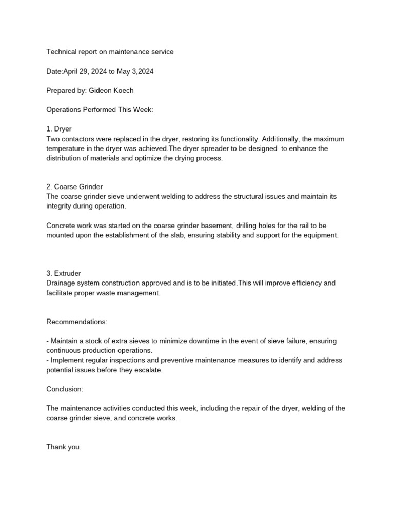 Extruder Machine Maintenance Report | PDF | Technology & Engineering