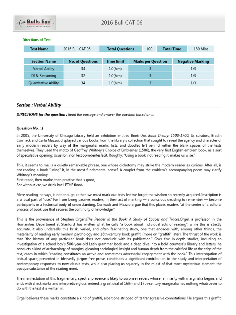 Cat Question Paper 6 | PDF | Retina | Jeans