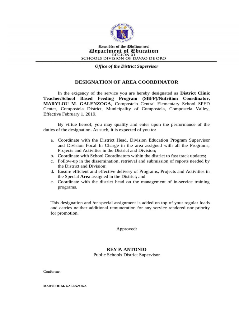 Designation of District Coordinators | PDF