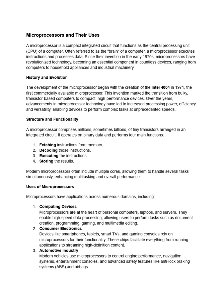 Microprocessors and Their Uses | PDF | Central Processing Unit | Microprocessor