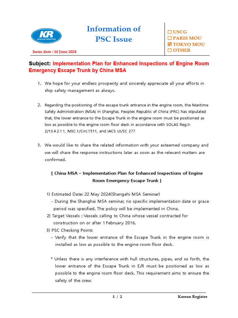 Information of PSC Issue - Engine Room Esacpe Trunk - ENG - 20240614 ...