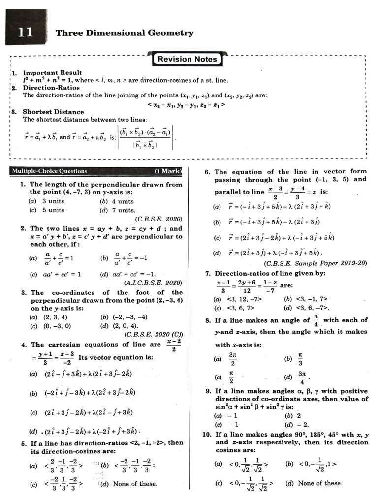 3 Dimensional Geometry Revision Notes | PDF
