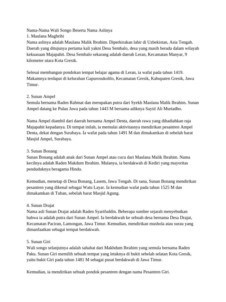 Nama Nama Wali Songo | PDF