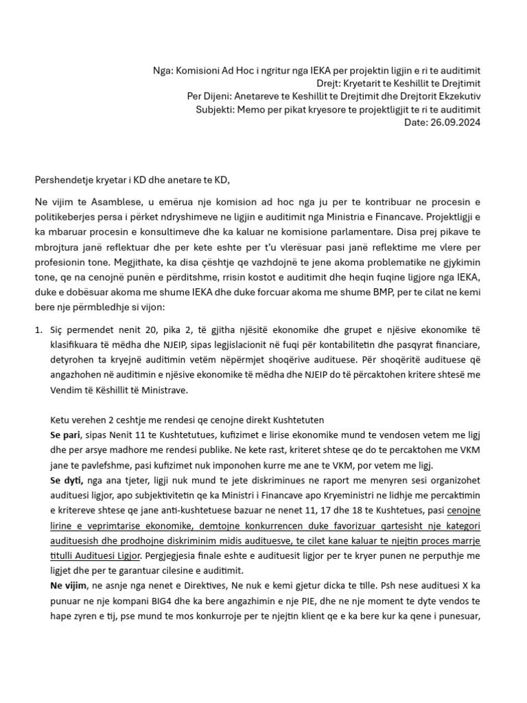 Memo Per Pikat e PR Ligjit Te Ri Audit | PDF