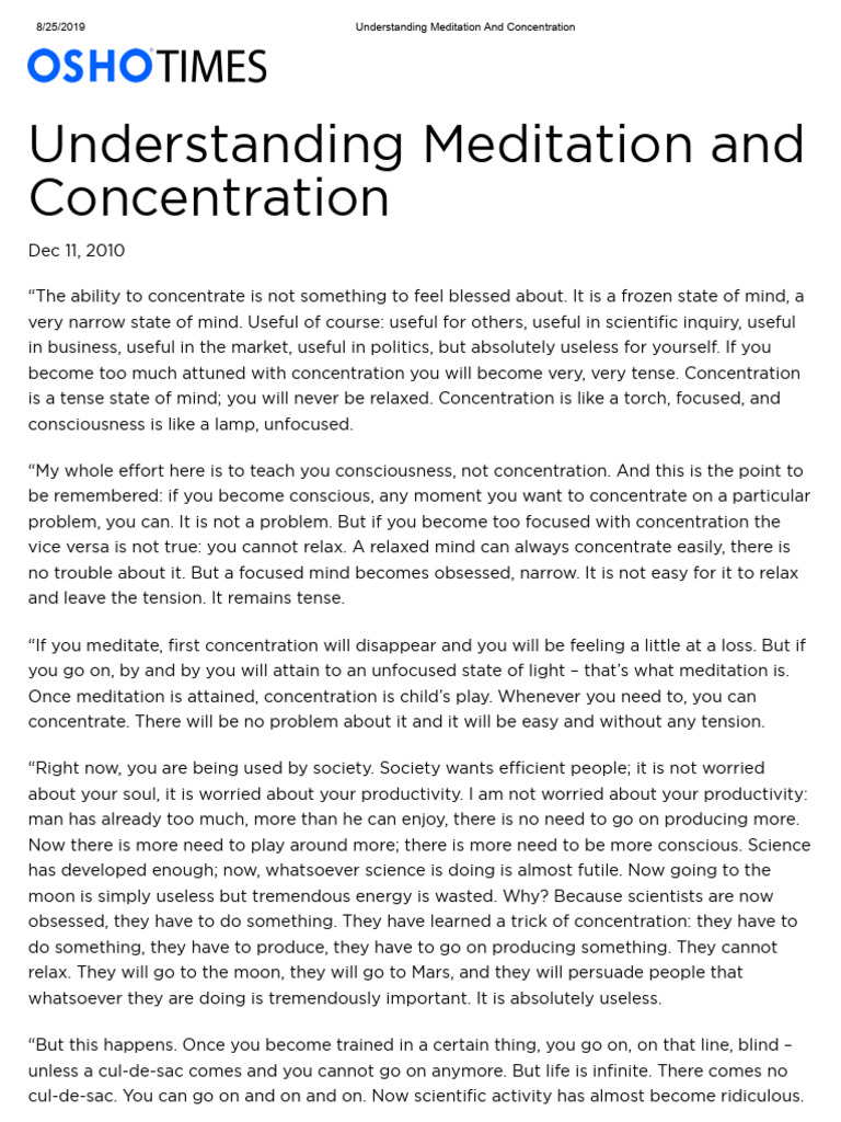 Understanding Meditation and Concentration | PDF | Meditation