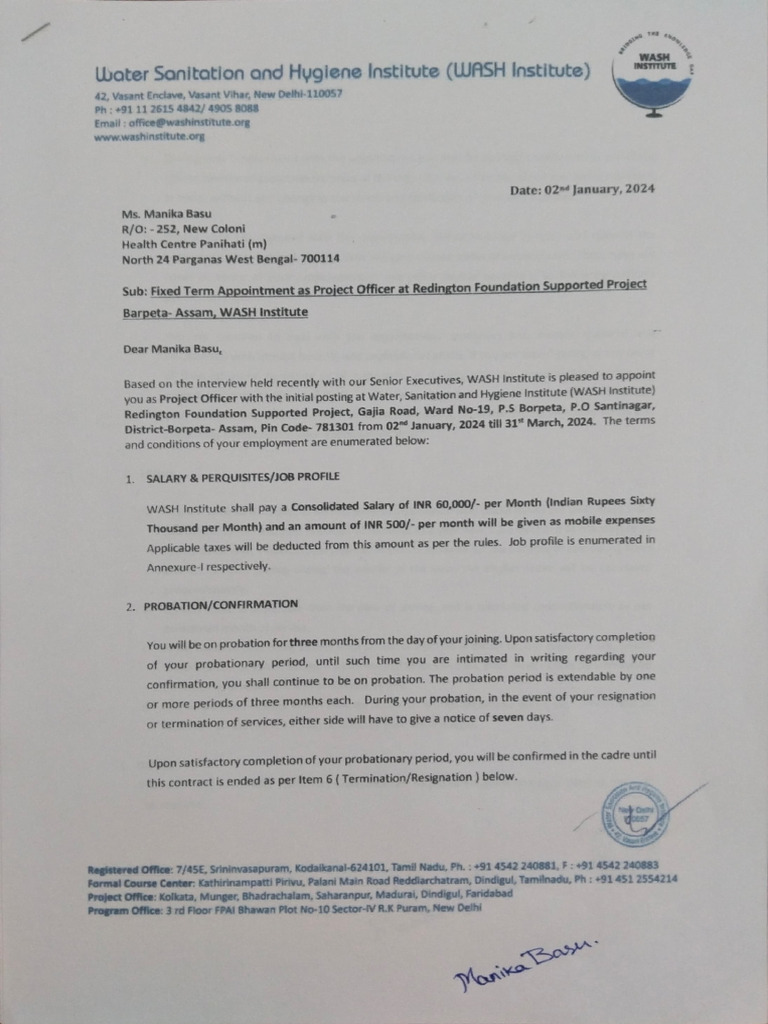 Manika Basu Appointment | PDF