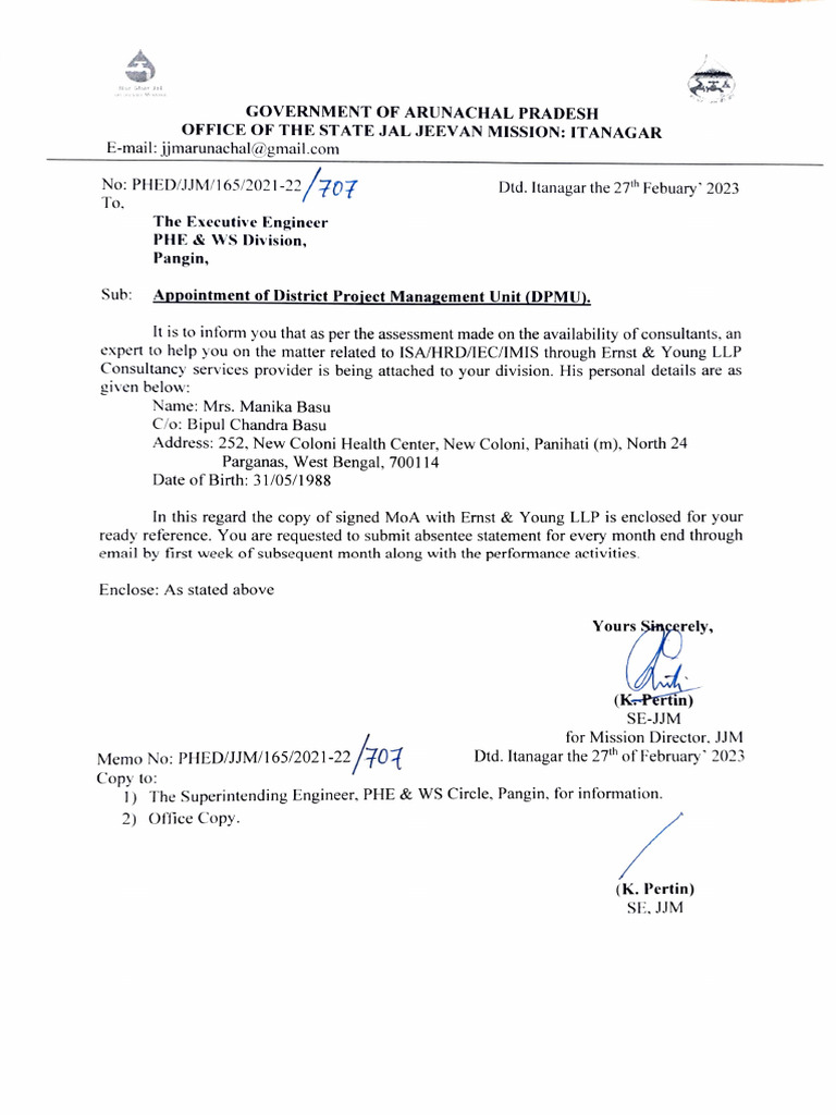 Appointment of DPMU, Pangin | PDF