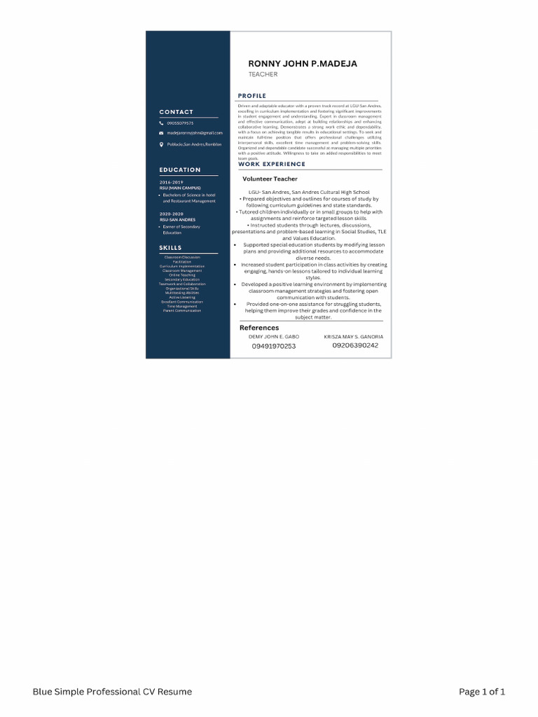 Blue Simple Professional CV Resume PDF | PDF