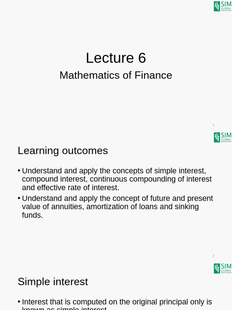 Business Maths - Lecture 6 | PDF | Interest | Compound Interest