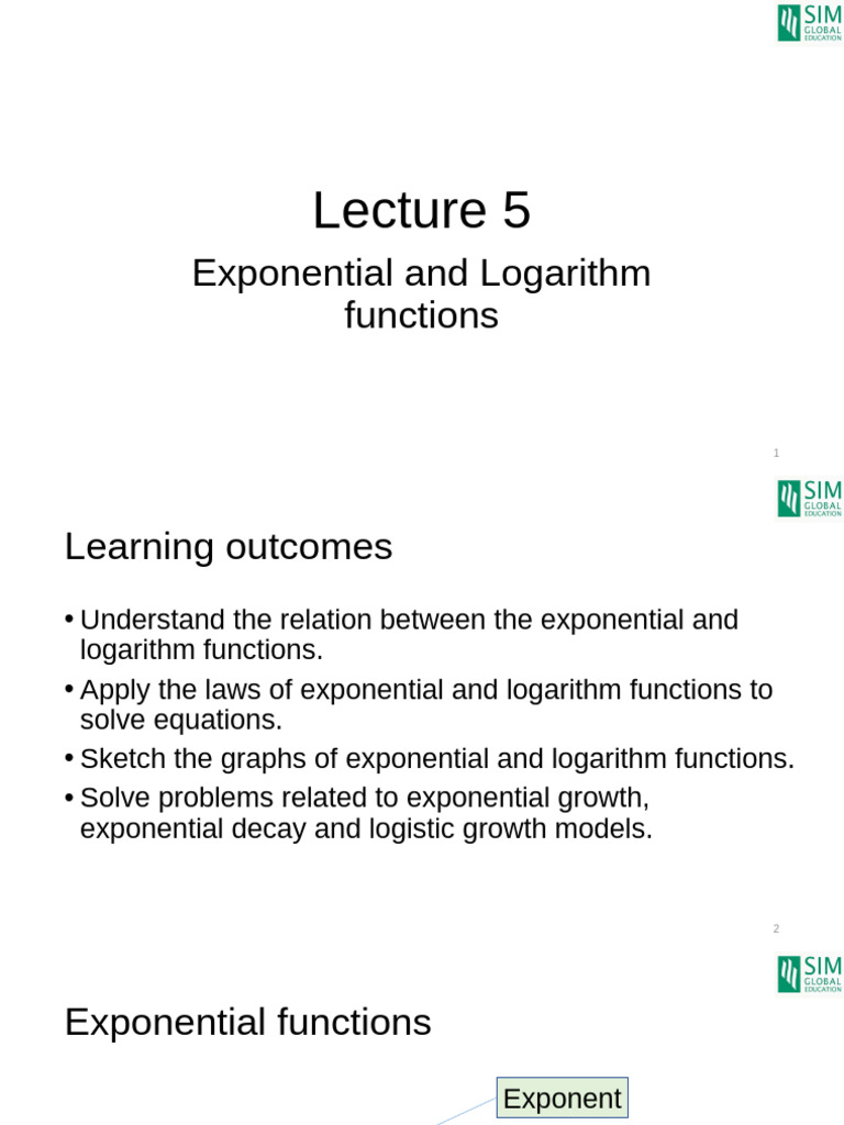 Business Maths - Lecture 5 | PDF | Exponential Function | Logarithm