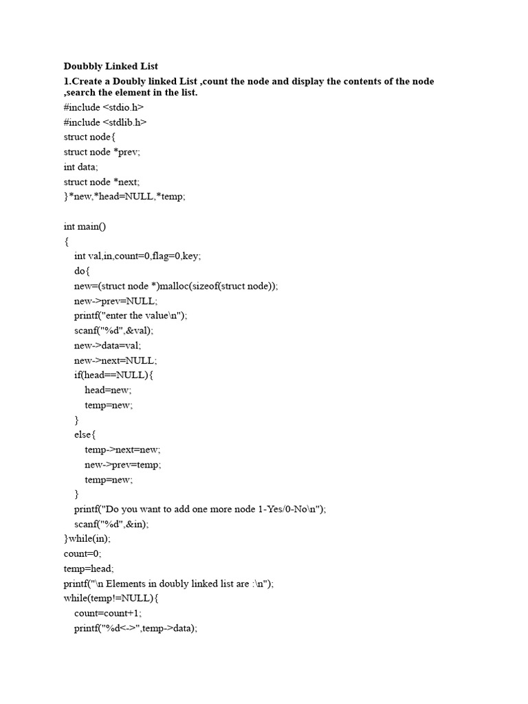 Programs On Doubbly Linked List | PDF | Pointer (Computer Programming) | Computer Data