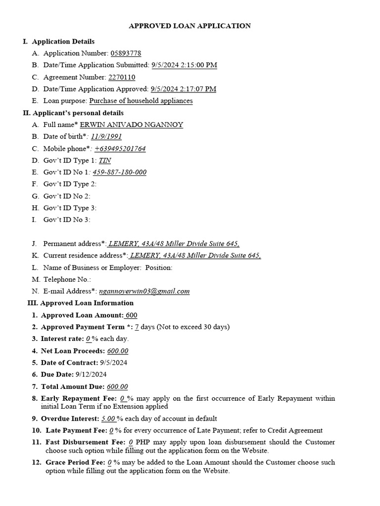 Approved Loan Application Details | PDF | Loans | Debt