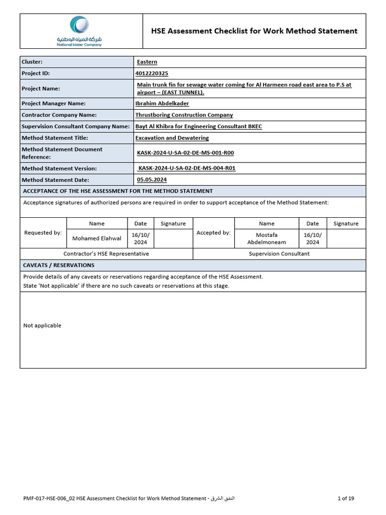 PMF-017-HSE-006 - 02 HSE Assessment Checklist for Work Method Statement ...