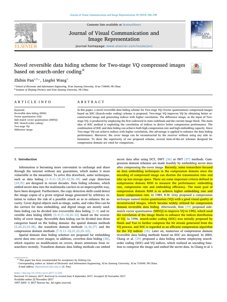 2018 Elsevier Novel Reversible Data Hiding Scheme For Two-Stage VQ Compressed Images Based On ...