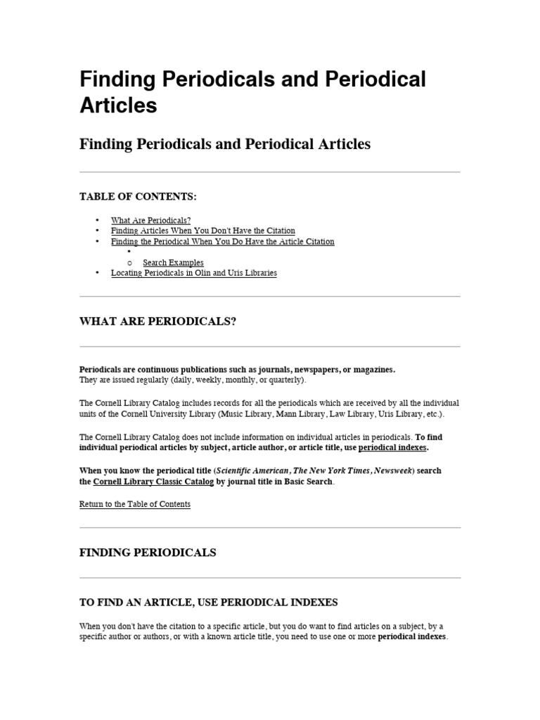 Finding Periodicals | PDF | Libraries | Academic Journal