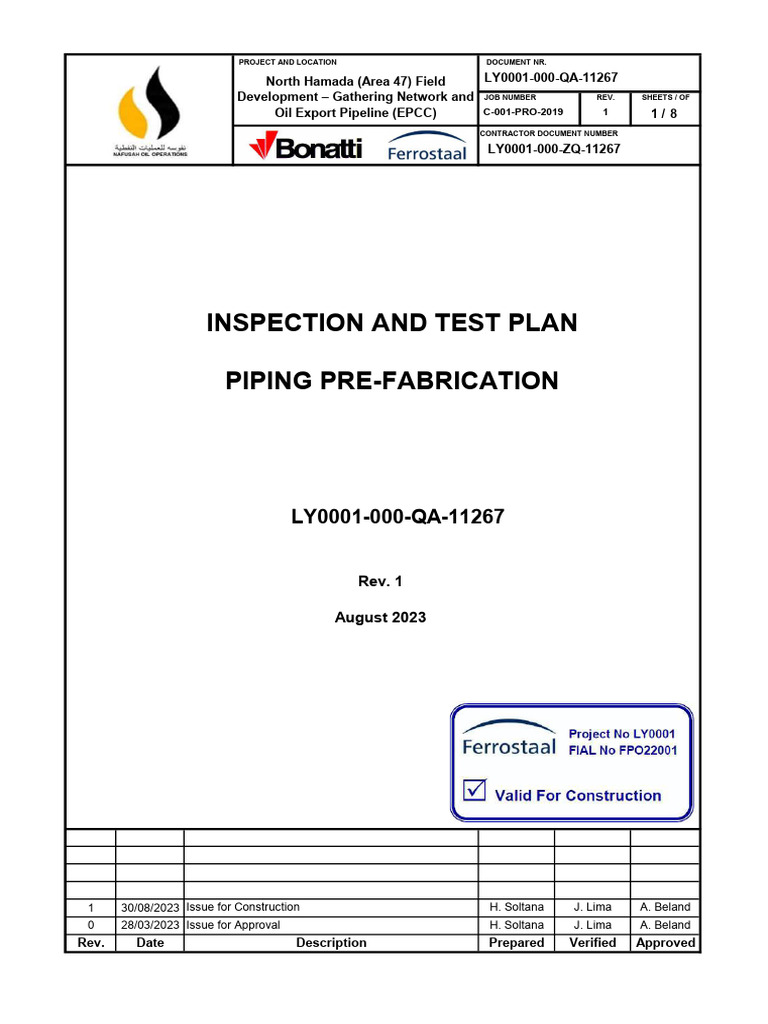 LY0001 000 QA 11267 - 1 - VFC (ITP Piping Pre Fabrication) | PDF | Pipe ...