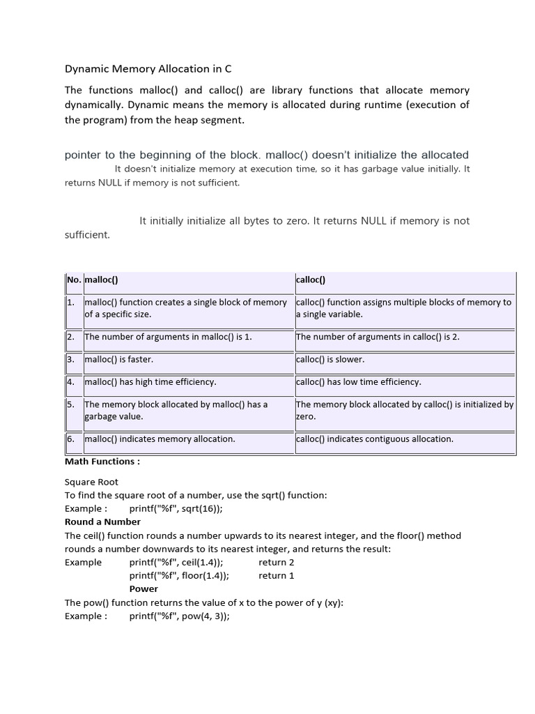 Dynamic Memory Allocation in C | PDF | Teaching Methods & Materials ...